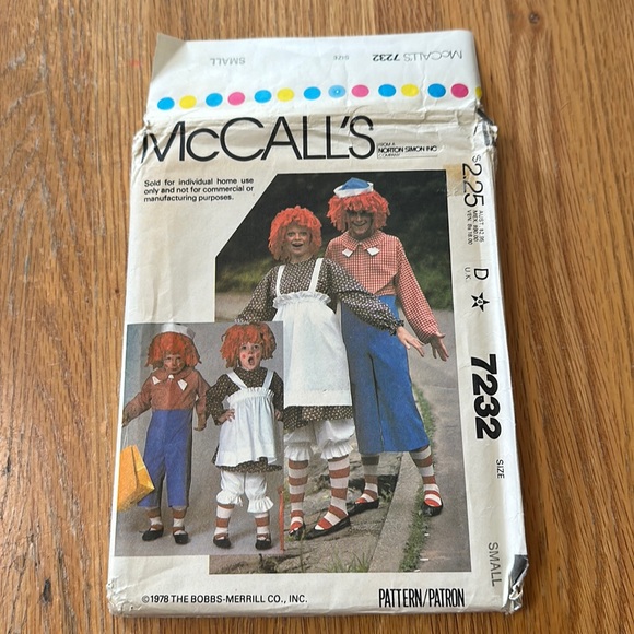 McCall’s | Office | Vintage Costume Sewing Pattern Raggedy Ann Andy ...